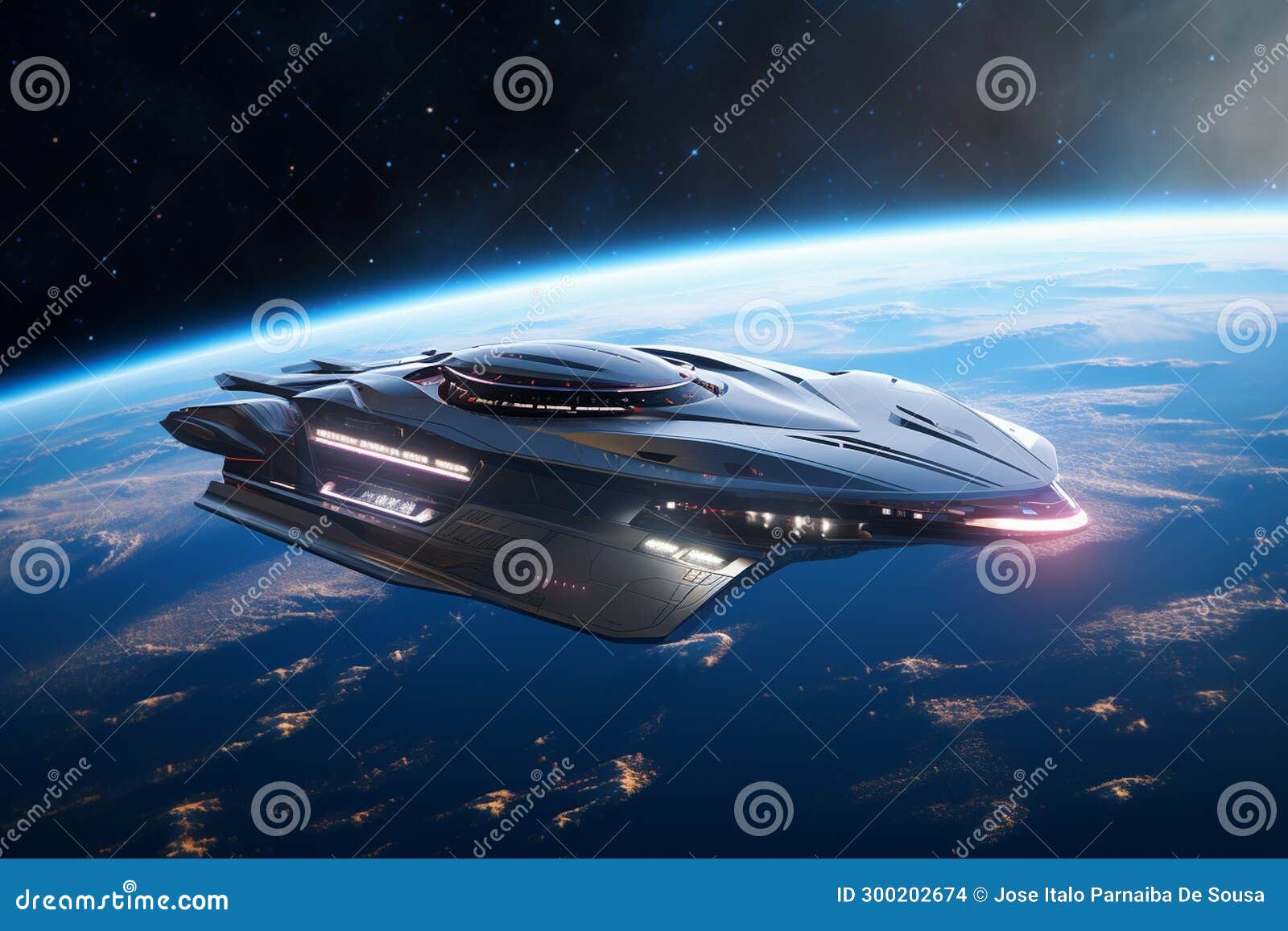 Admire the Futuristic Elegance of a Space Cruise Stock Illustration ...