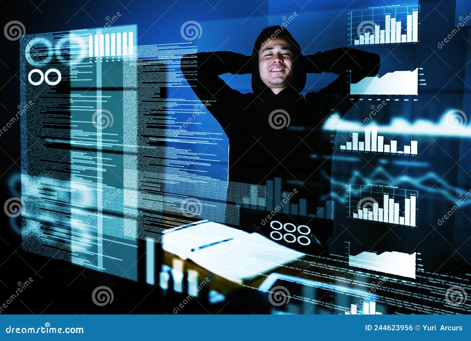 Admiring a Job Well Done. Portrait of a Satisfied Computer Programmer ...