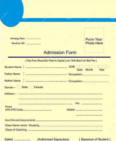 Admission Form Design Layout with Fields Stock Illustration ...