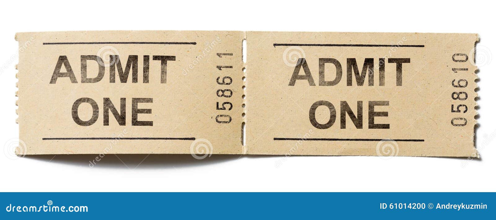 Admit one tickets on white stock photo. Image of macro - 61014200