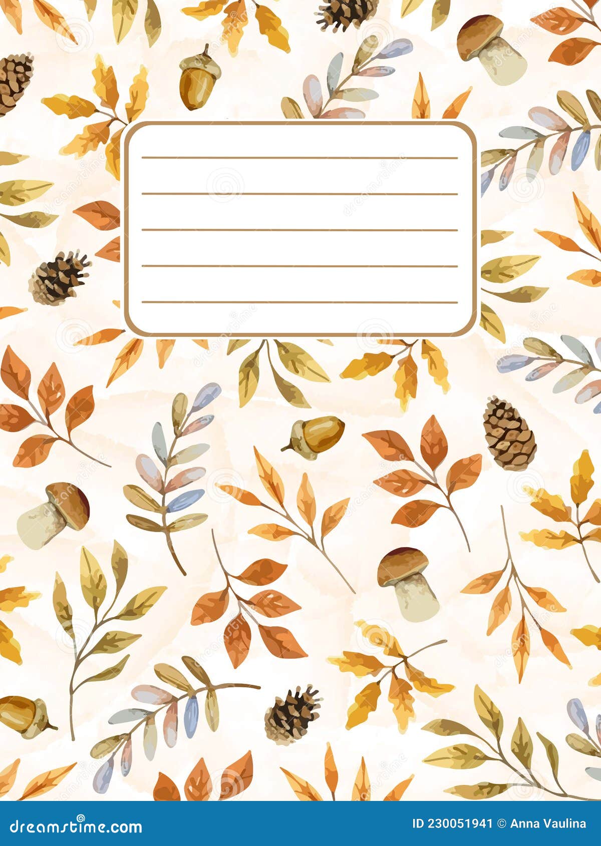Covers for Notebooks with Autumn Leaves, Cones and Mushrooms. Stock ...