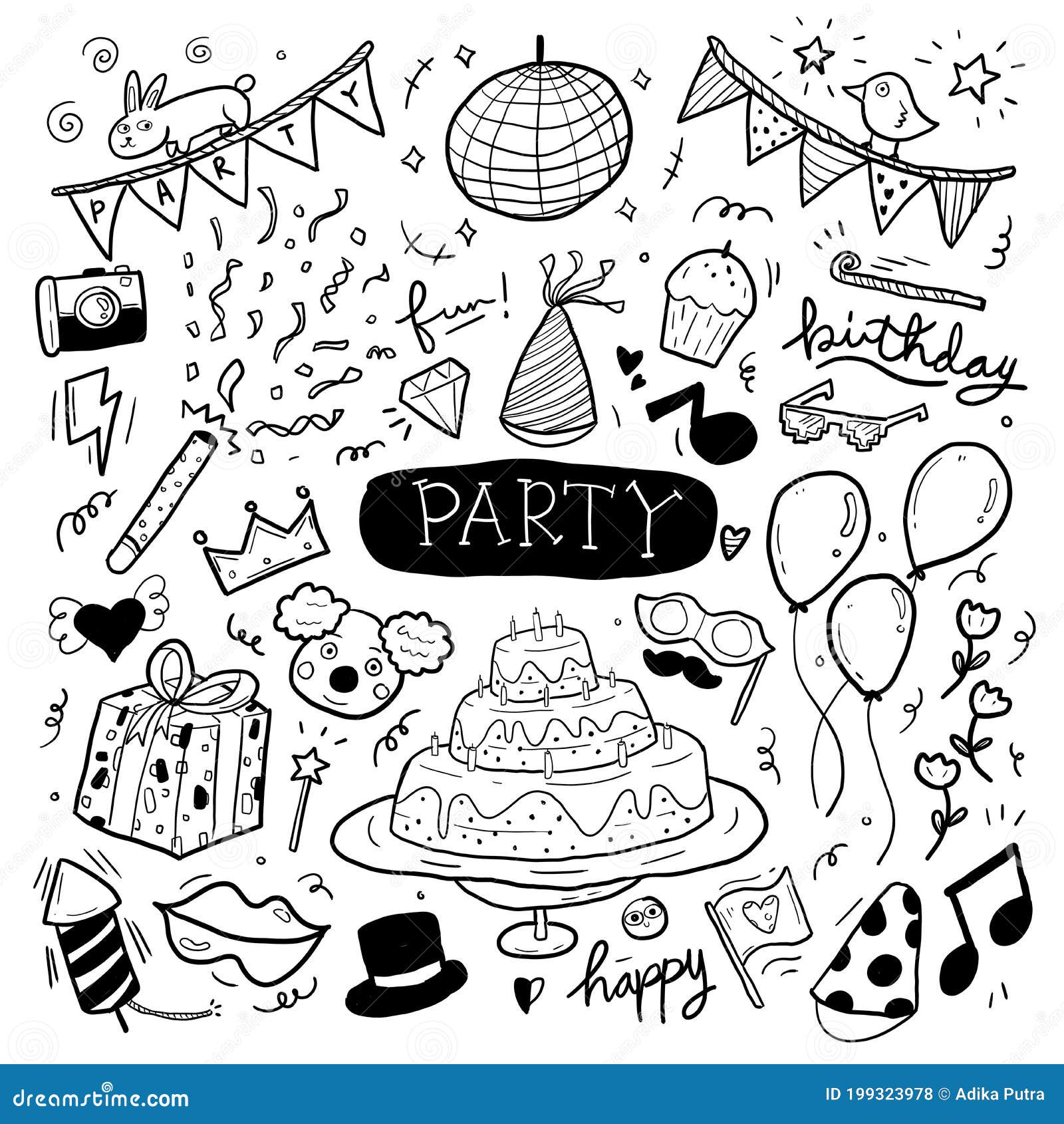 FUNNY and CHILDISH PARTY ELEMENTS DOODLE DRAWING Stock Vector ...
