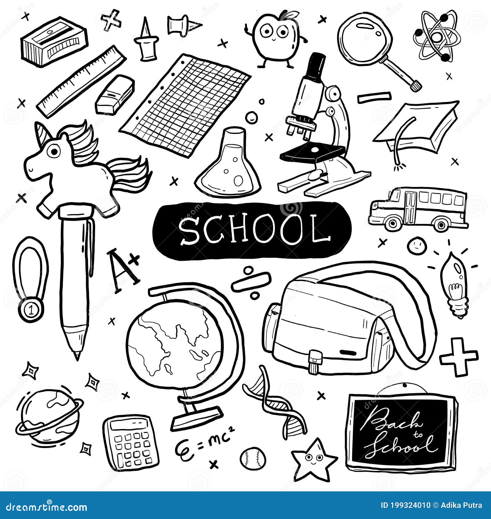 CUTE SCHOOL ELEMENTS DOODLE DRAWING Stock Vector - Illustration of ...