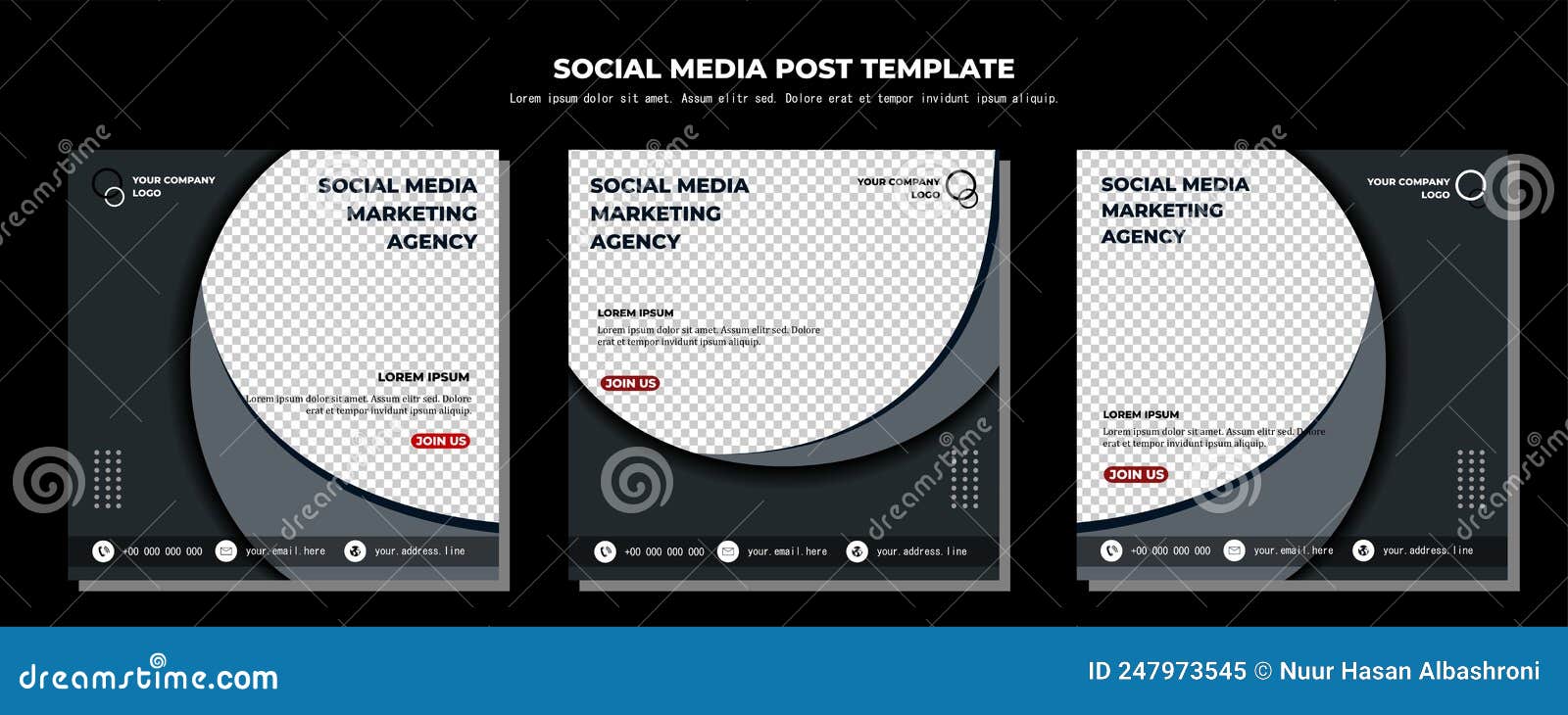 White Black Vector Social Media Post Template, Vector Art Illustration ...