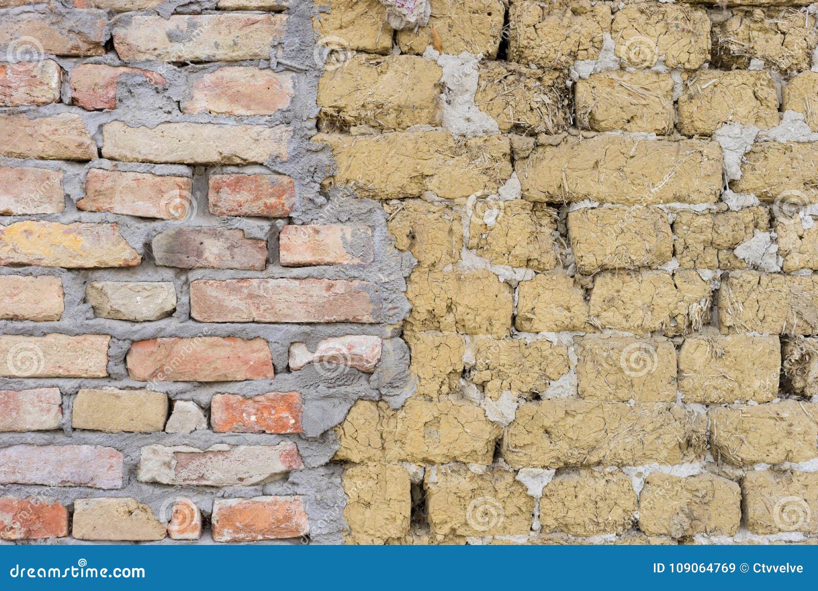 Adobe and red brick wall stock image. Image of crumbles - 109064769