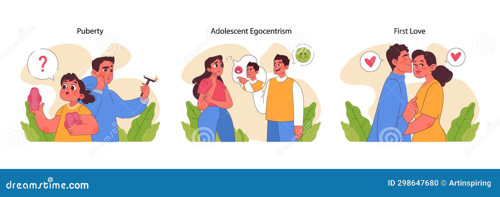 Adolescent Development Stages Set. Flat Vector Illustration Stock ...