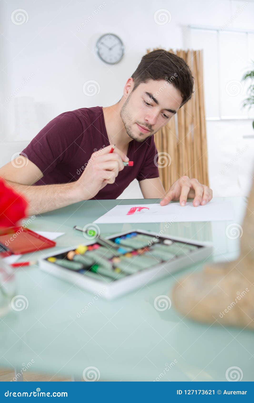 Adolescent Male Doing Art Work Stock Image - Image of texture, male ...