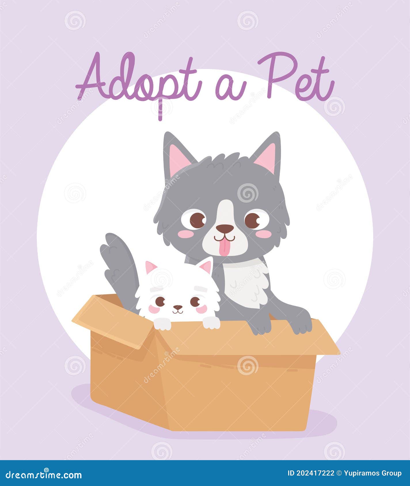 Adopt a Pet, Cute Gray and White Cats in the Box Stock Vector ...