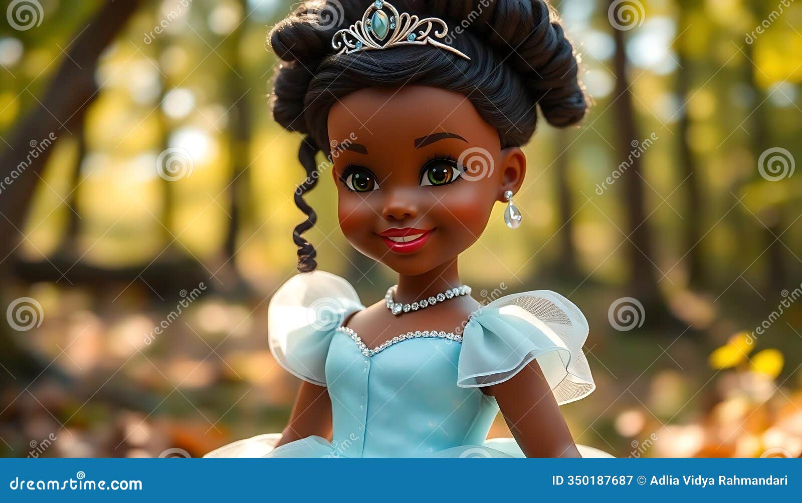 Adorable African American Princess Doll in a Forest Stock Illustration ...