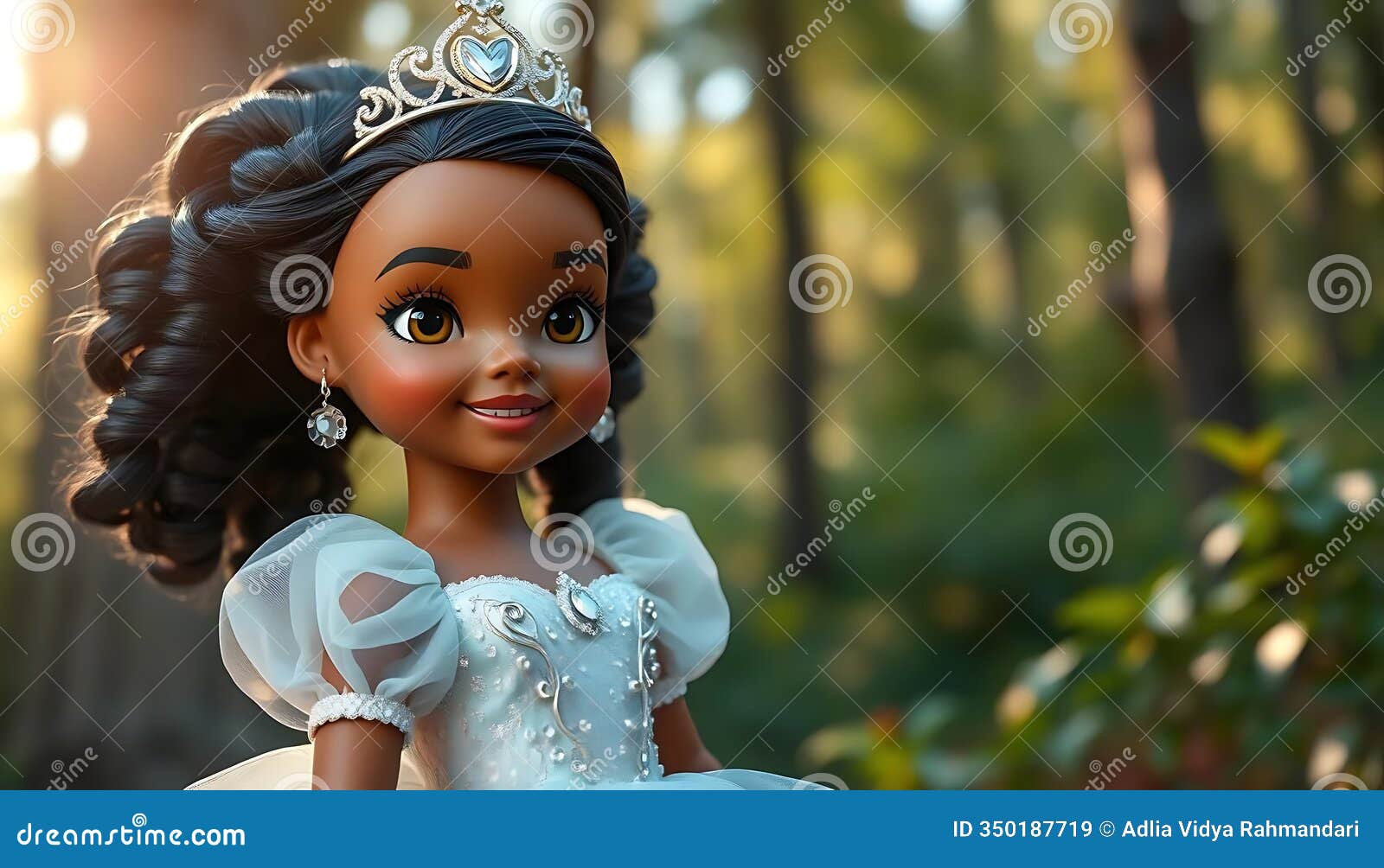 Adorable African American Princess Doll in a Forest Stock Illustration ...