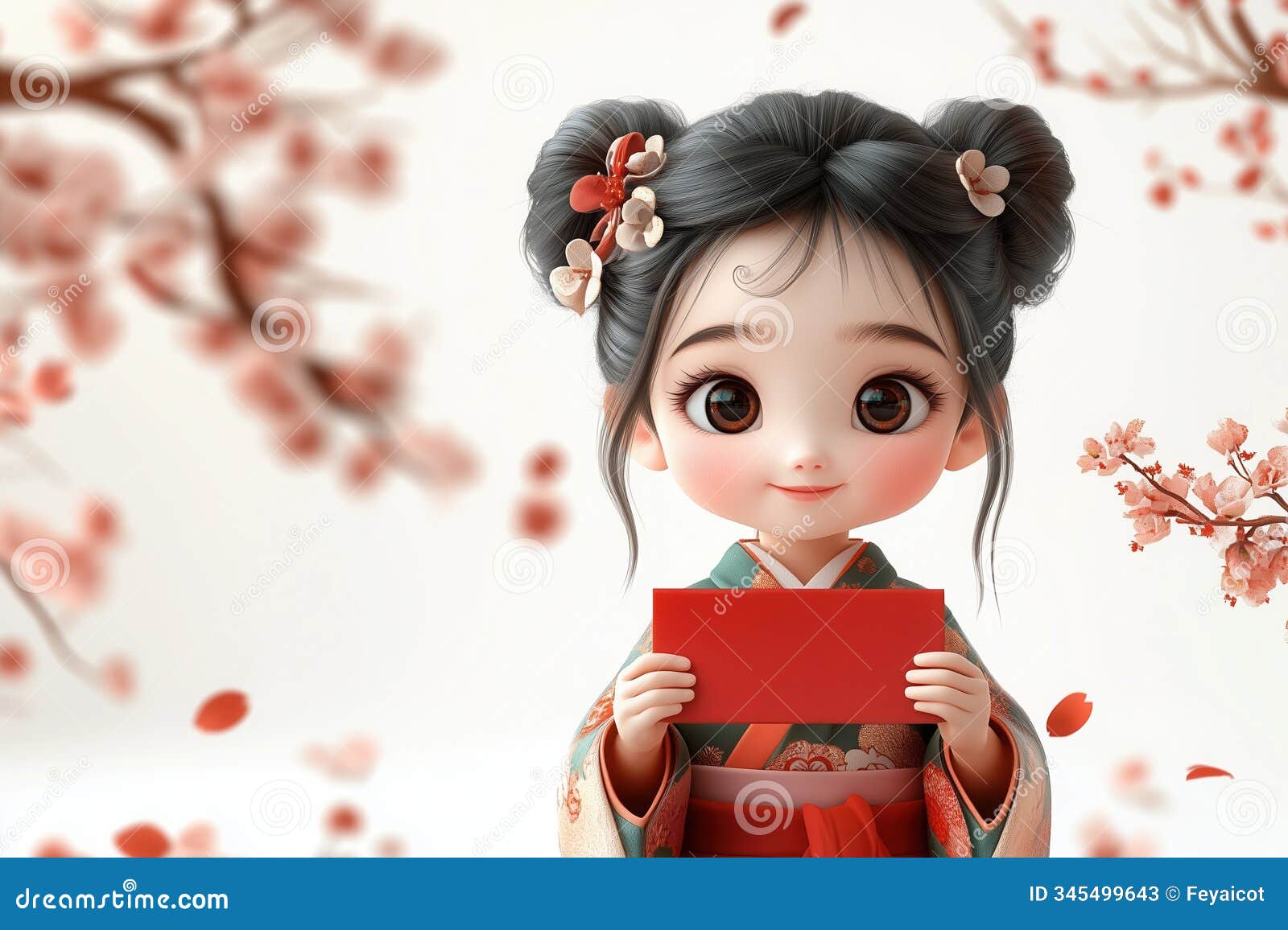 Adorable Anime Girl with Red Envelope Stock Illustration - Illustration ...