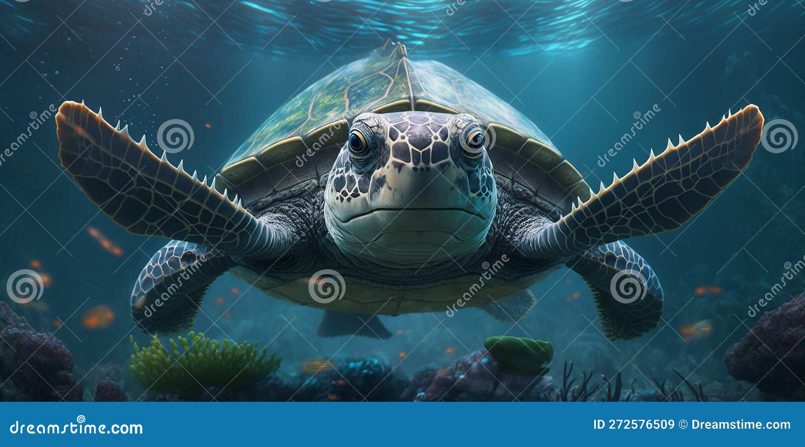 An Adorable Armored Turtle Swimming Underwater Stock Illustration ...