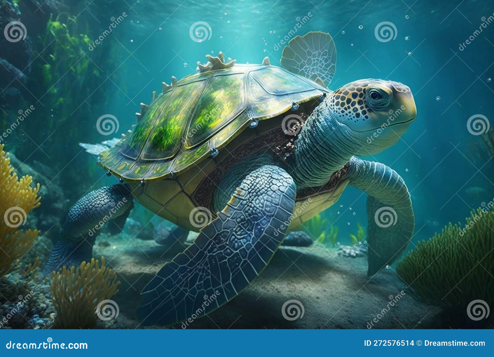 An Adorable Armored Turtle Swimming Underwater Stock Illustration ...