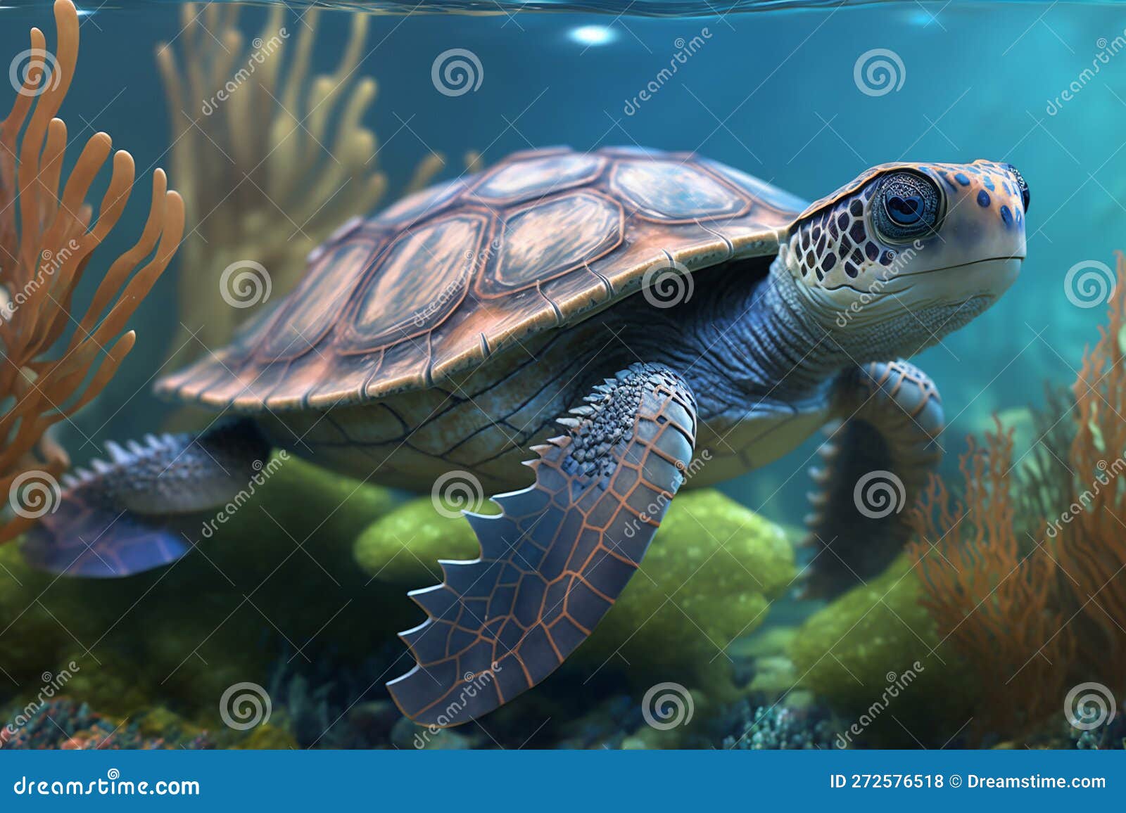 An Adorable Armored Turtle Swimming Underwater Stock Illustration ...