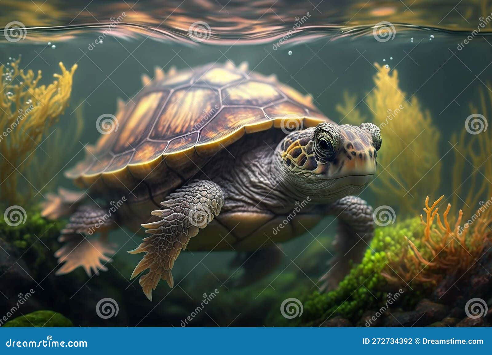 An Adorable Armored Turtle Swimming Underwater Stock Illustration ...