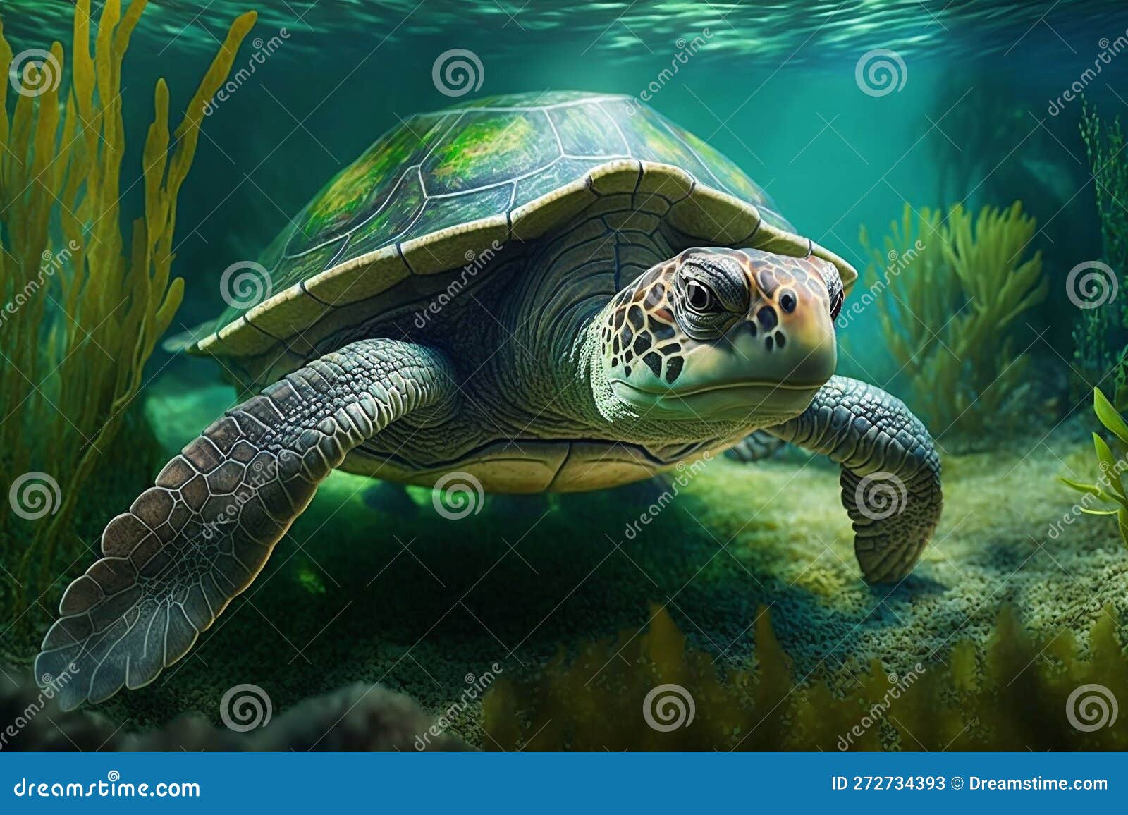 An Adorable Armored Turtle Swimming Underwater Stock Illustration ...