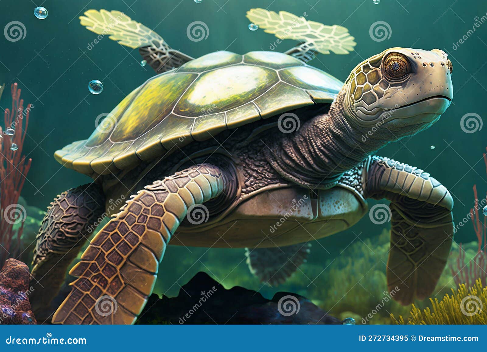 An Adorable Armored Turtle Swimming Underwater Stock Illustration ...