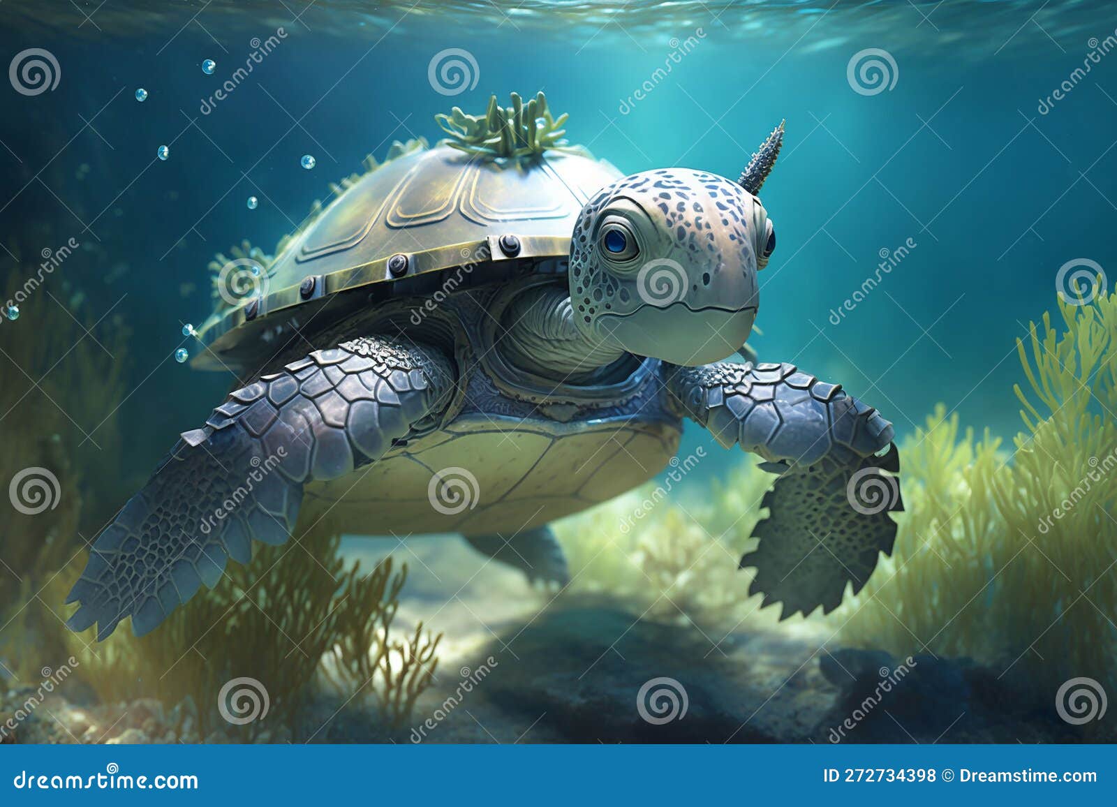 An Adorable Armored Turtle Swimming Underwater Stock Illustration ...