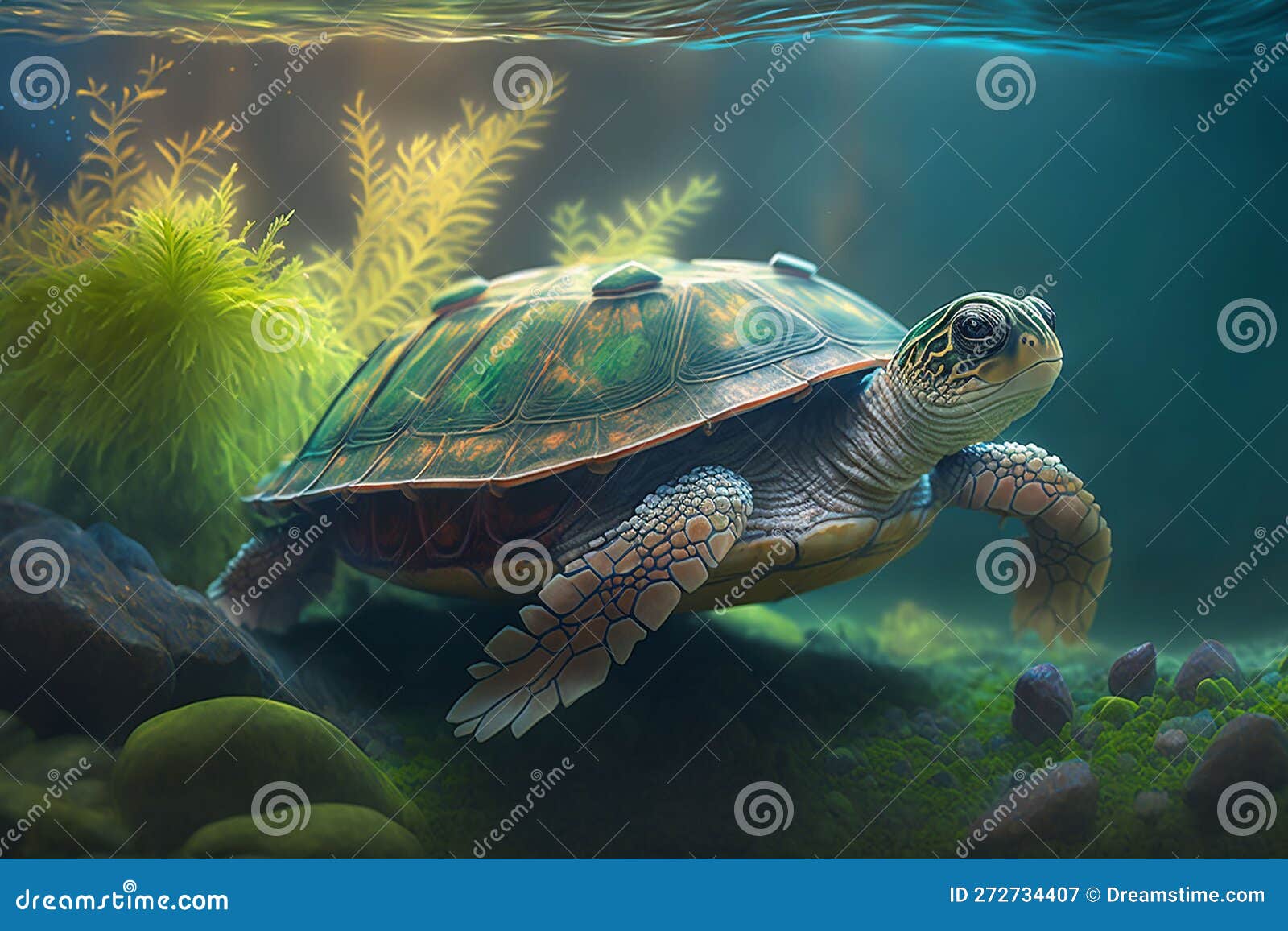 An Adorable Armored Turtle Swimming Underwater Stock Illustration ...