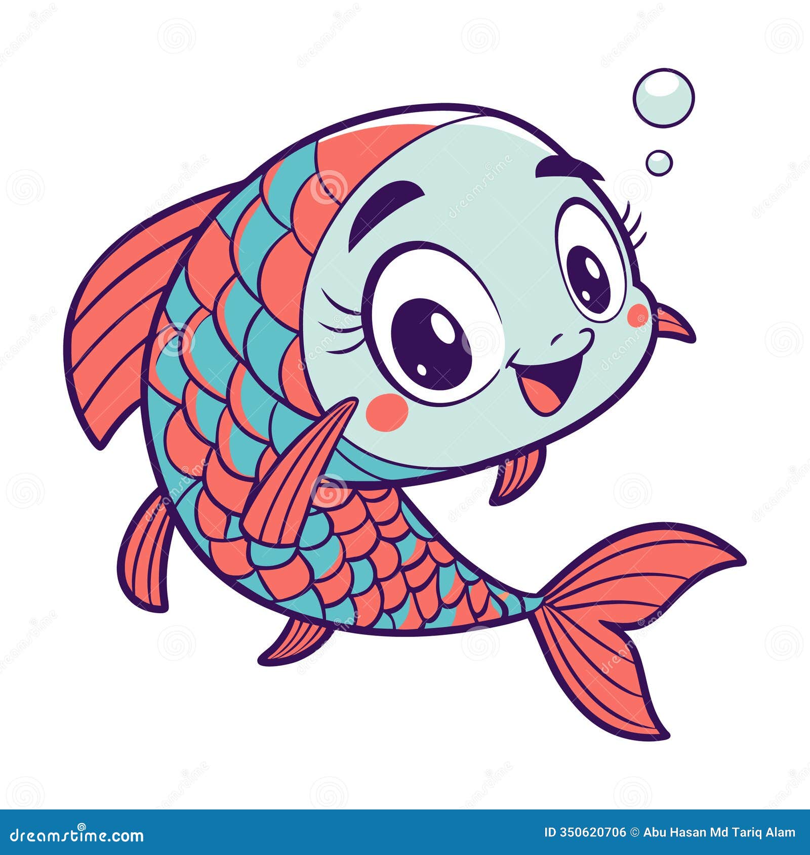Adorable Arowana Cartoon Fish with Bubbles Stock Vector - Illustration of clipart, animal: 350620706