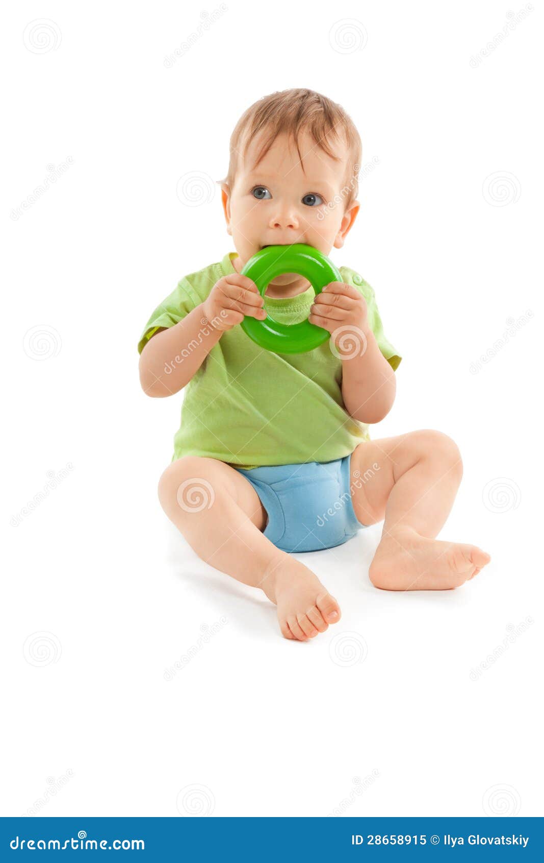 Adorable Baby Biting a Toy Isolated on White Stock Image - Image of ...