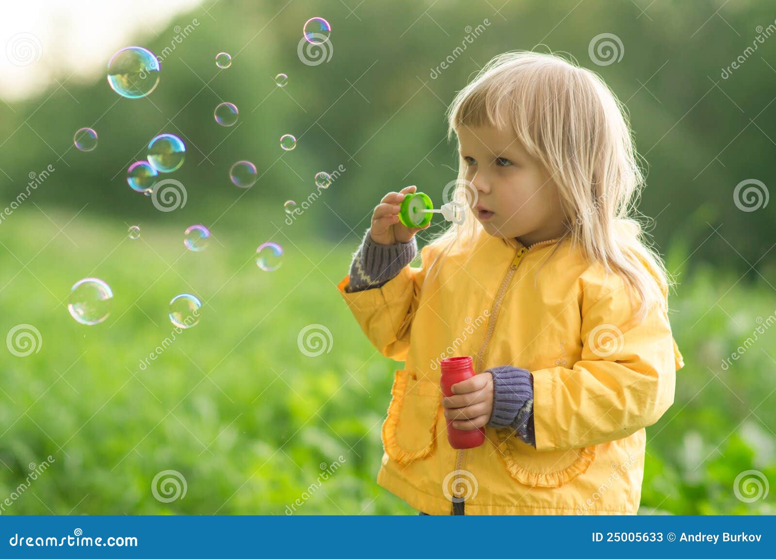Adorable Baby Blow Soap Bubbles in Park Stock Image - Image of child ...