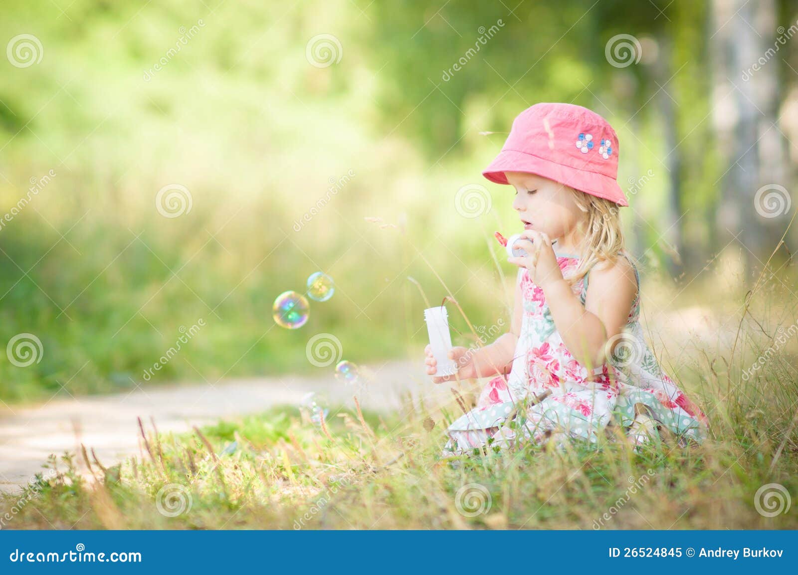 Adorable Baby Blow Soap Bubbles in Park Stock Image - Image of holiday ...