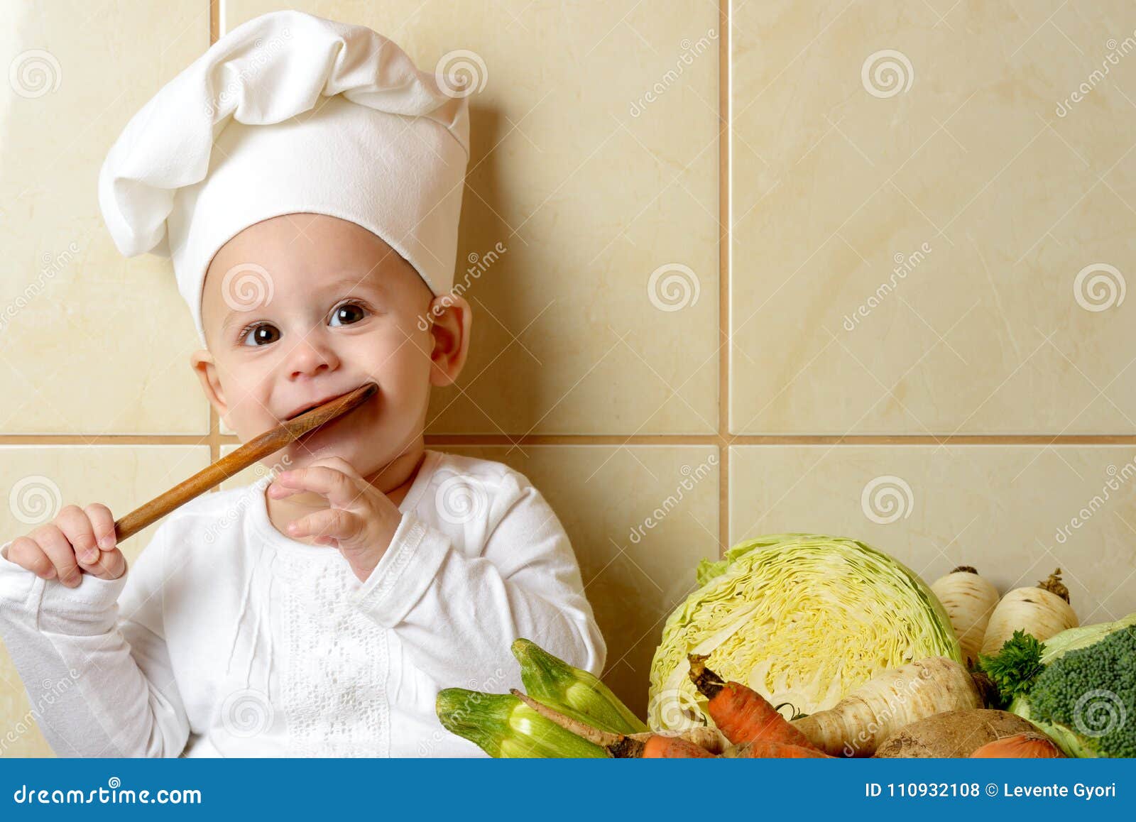 Baby shef in the kitchen stock photo. Image of chef - 110932108