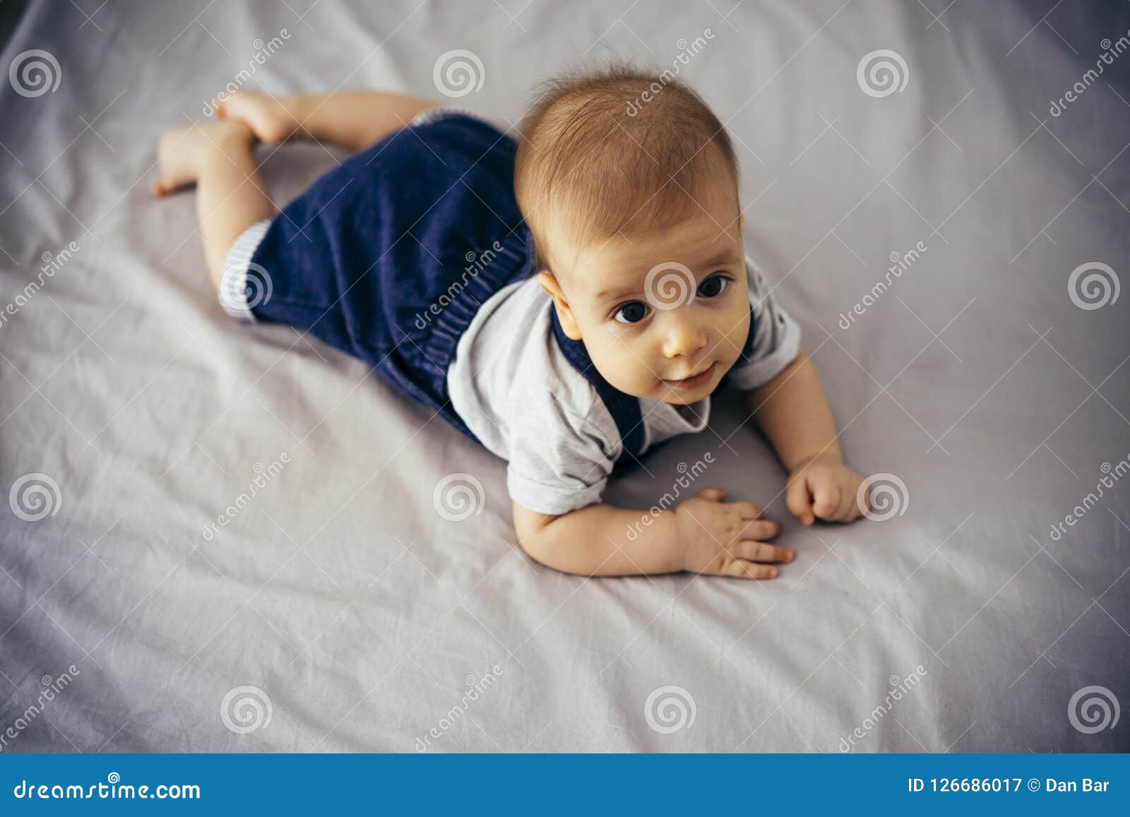 Adorable Baby Boy Practicing Tummy Time Stock Image - Image of human ...