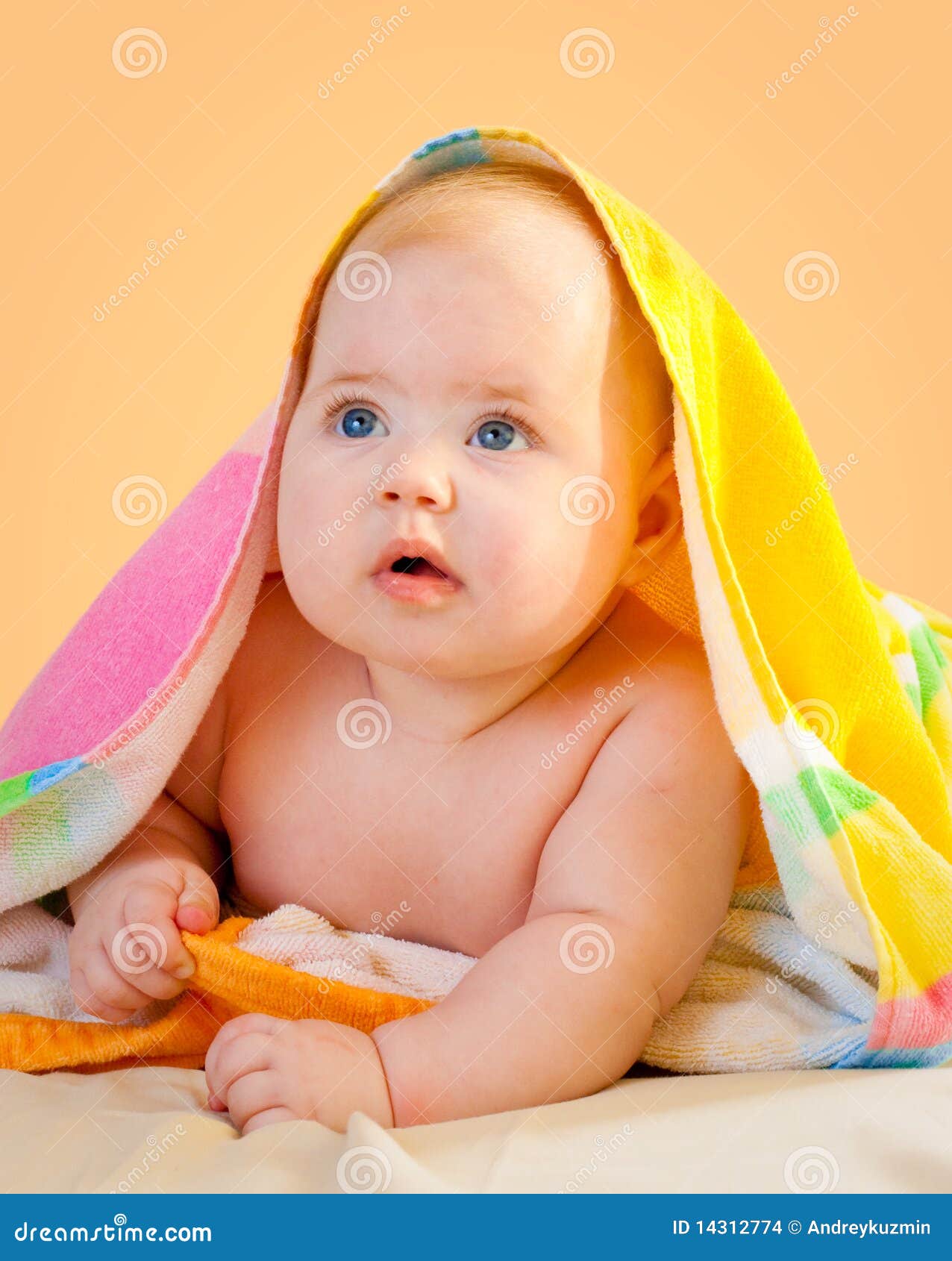 Adorable Baby in Colorful Towel after Bath Stock Photo - Image of ...