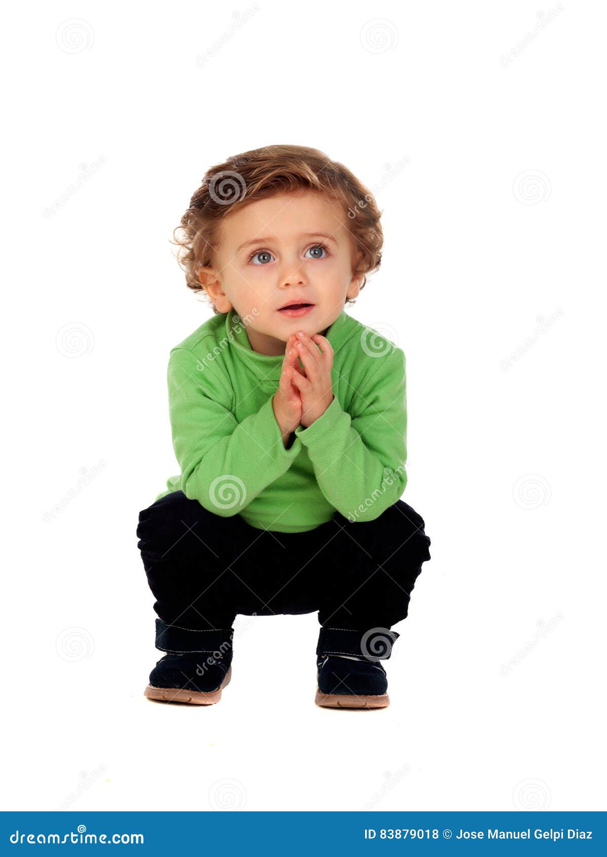 Adorable Baby Crouching Down Stock Photo - Image of innocent, green ...