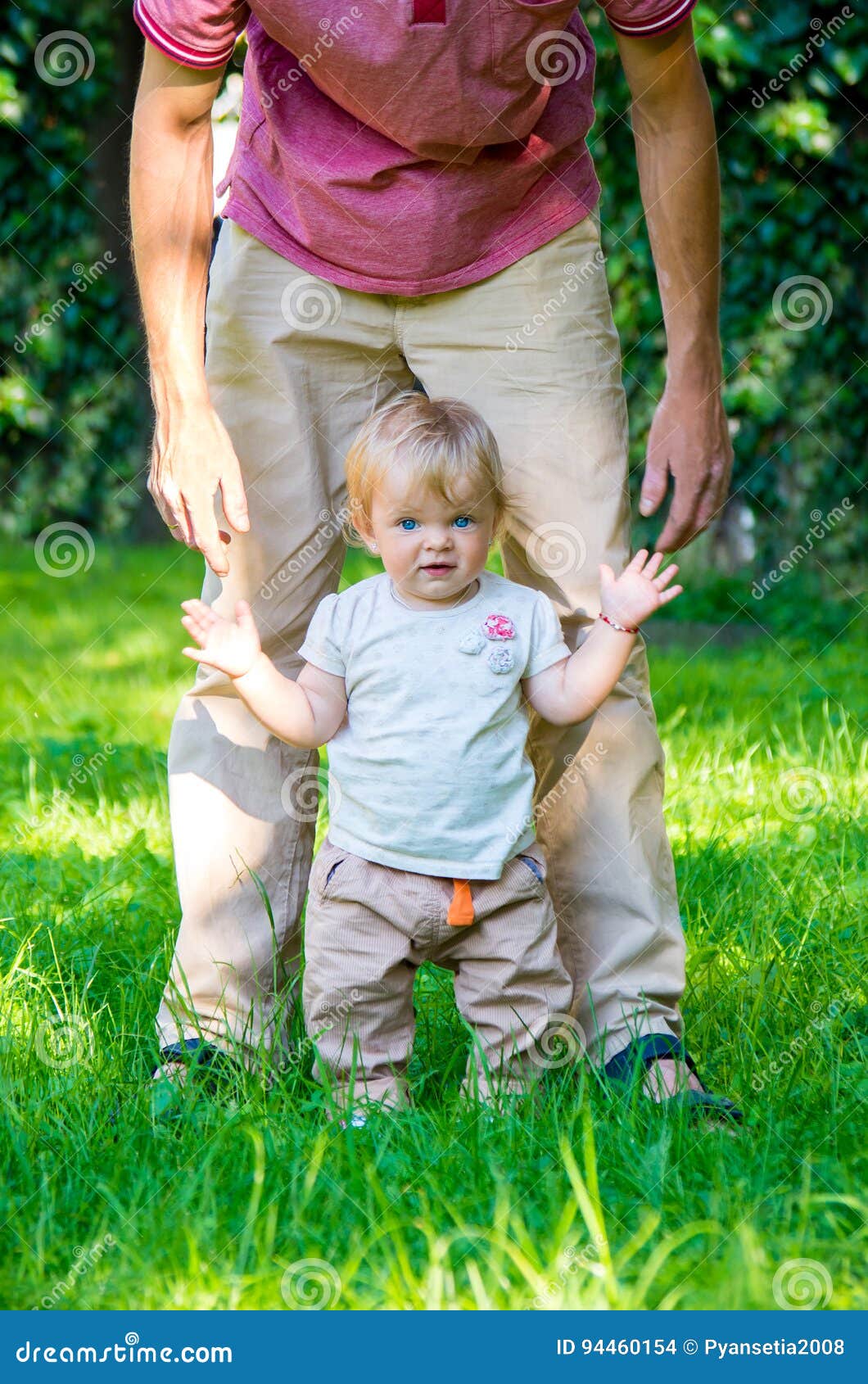 Adorable Baby Girl Making First Steps. Stock Photo - Image of legs ...