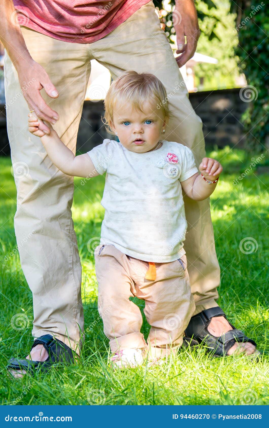 Adorable Baby Girl Making First Steps Stock Photo - Image of girl ...