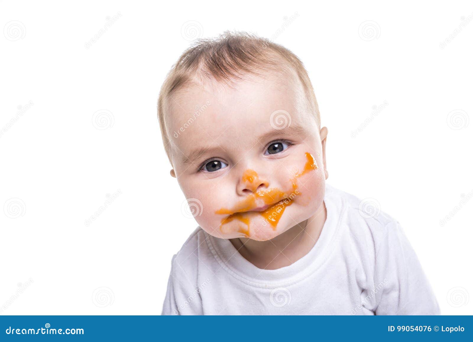 Adorable Baby Girl Making a Mess while Feeding Stock Photo - Image of ...