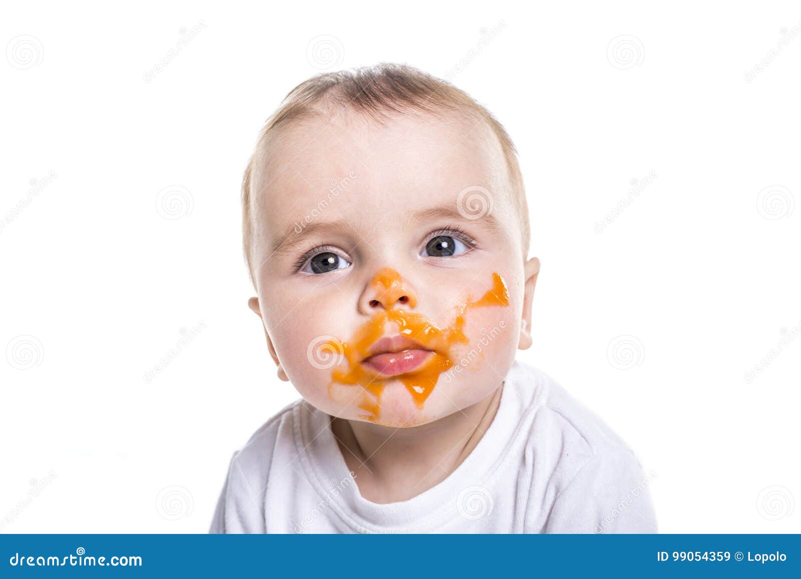 Adorable Baby Girl Making a Mess while Feeding Stock Image - Image of ...