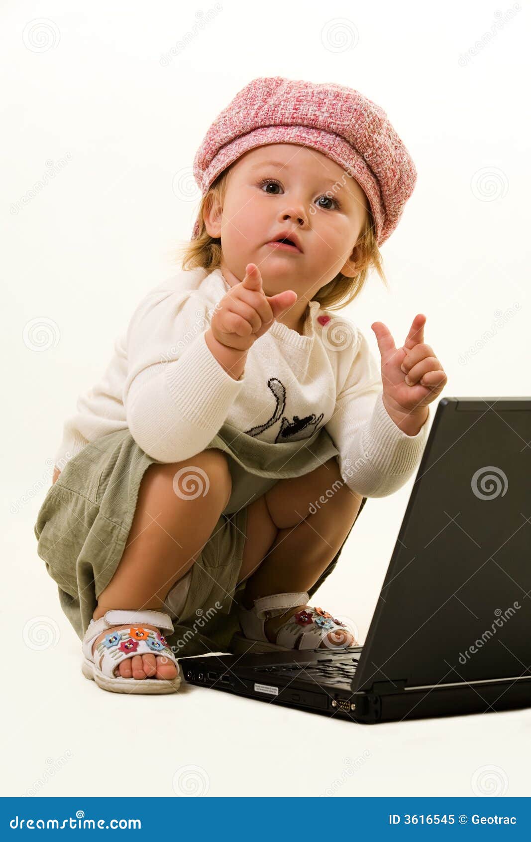 Adorable baby with laptop stock image. Image of type, preschool - 3616545