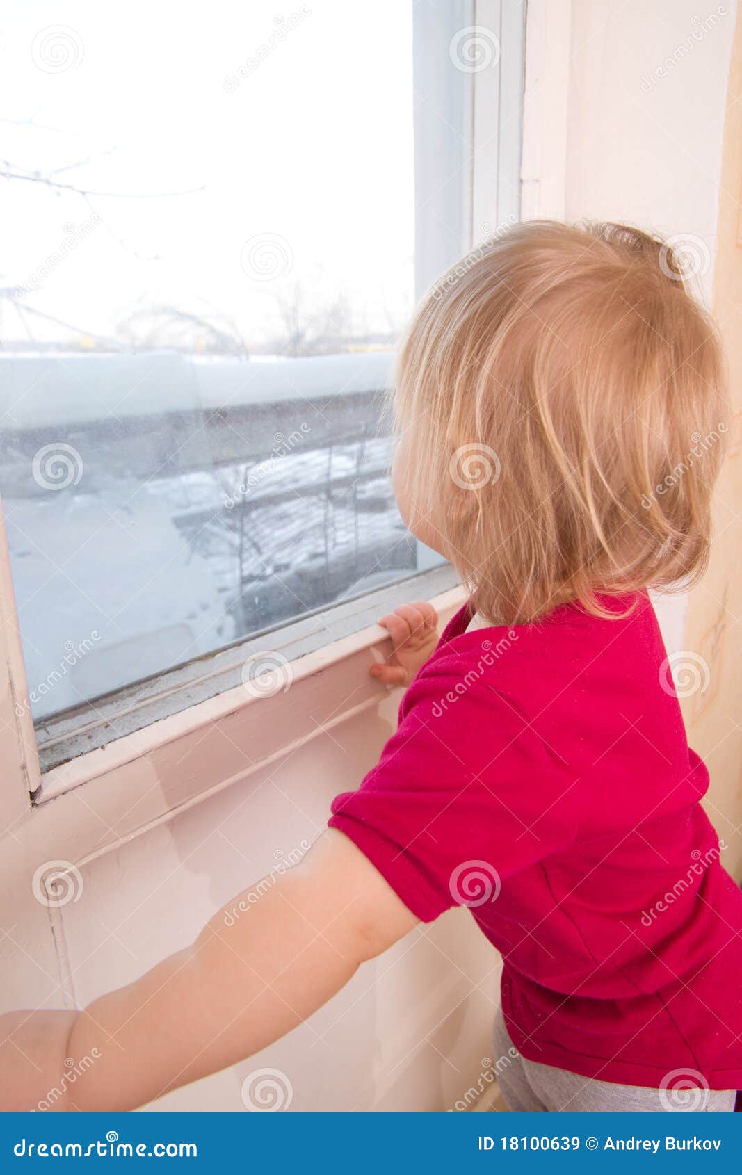 Adorable Baby Look through the Cold Window Stock Image - Image of sweet ...