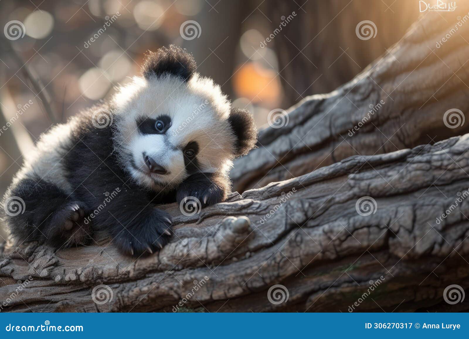 Adorable Baby Panda, Peacefully Resting on a Big Tree Stock ...