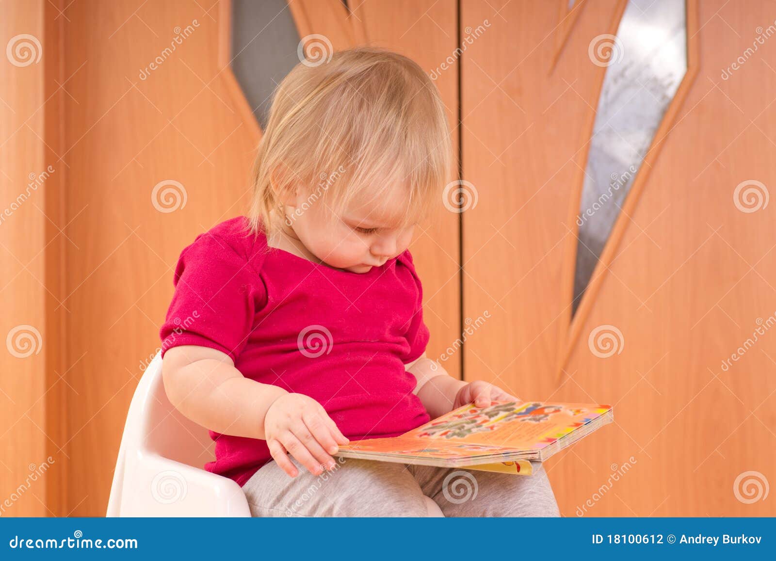 Adorable Baby Read Small Baby Book Stock Photo - Image of childhood ...