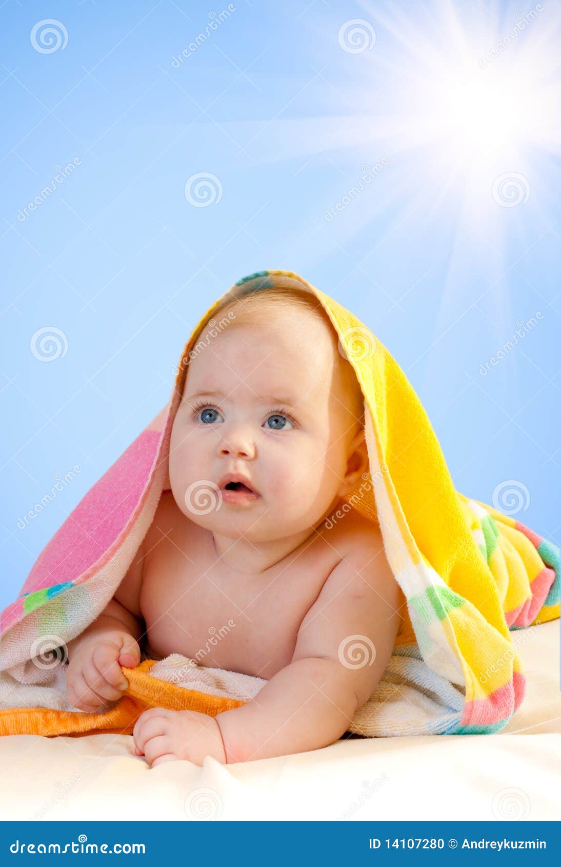Adorable Baby with Sun and Sky Stock Photo - Image of little, beauty ...