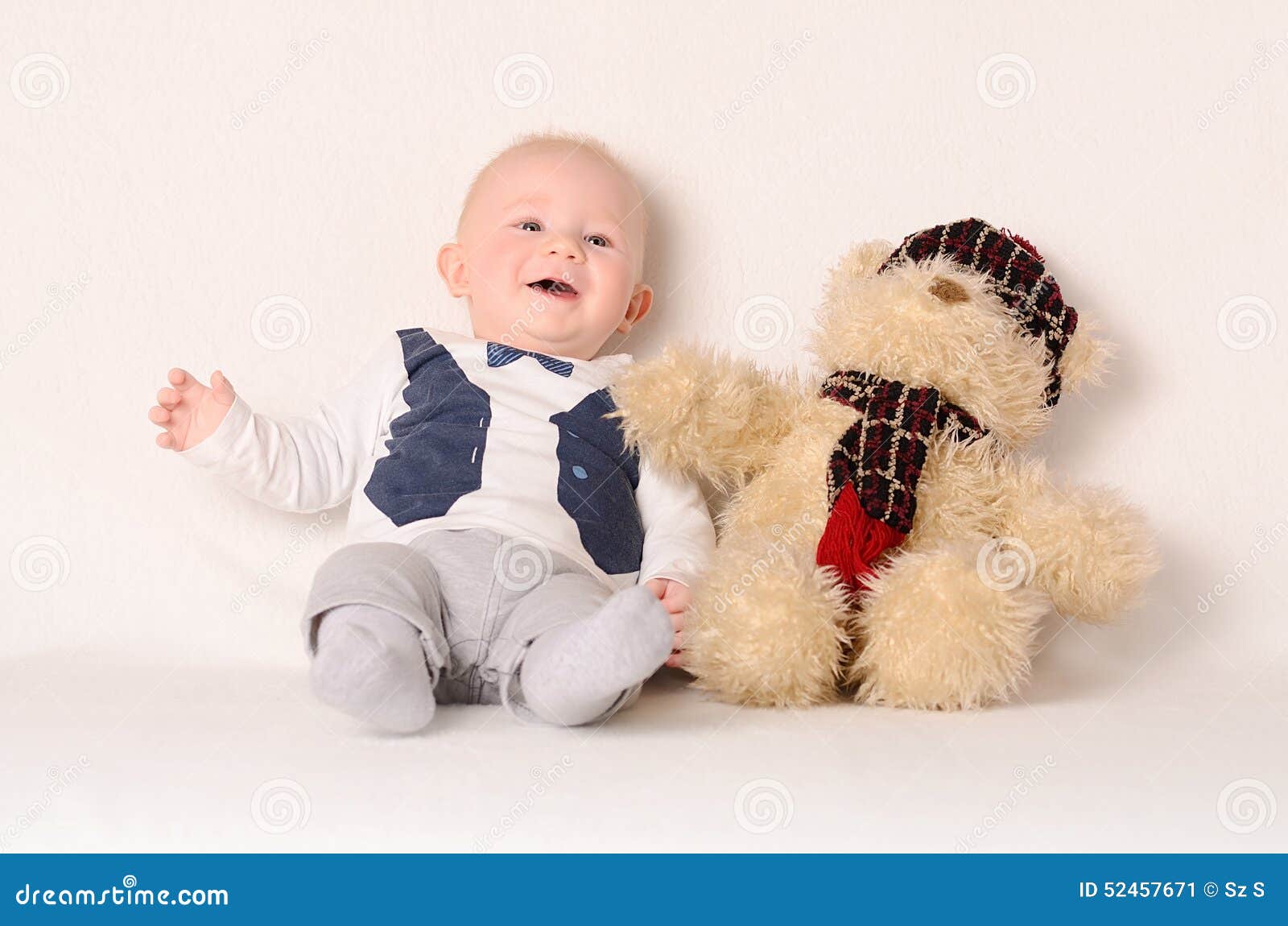 Adorable Baby on White Background with His Friend Stock Image - Image ...