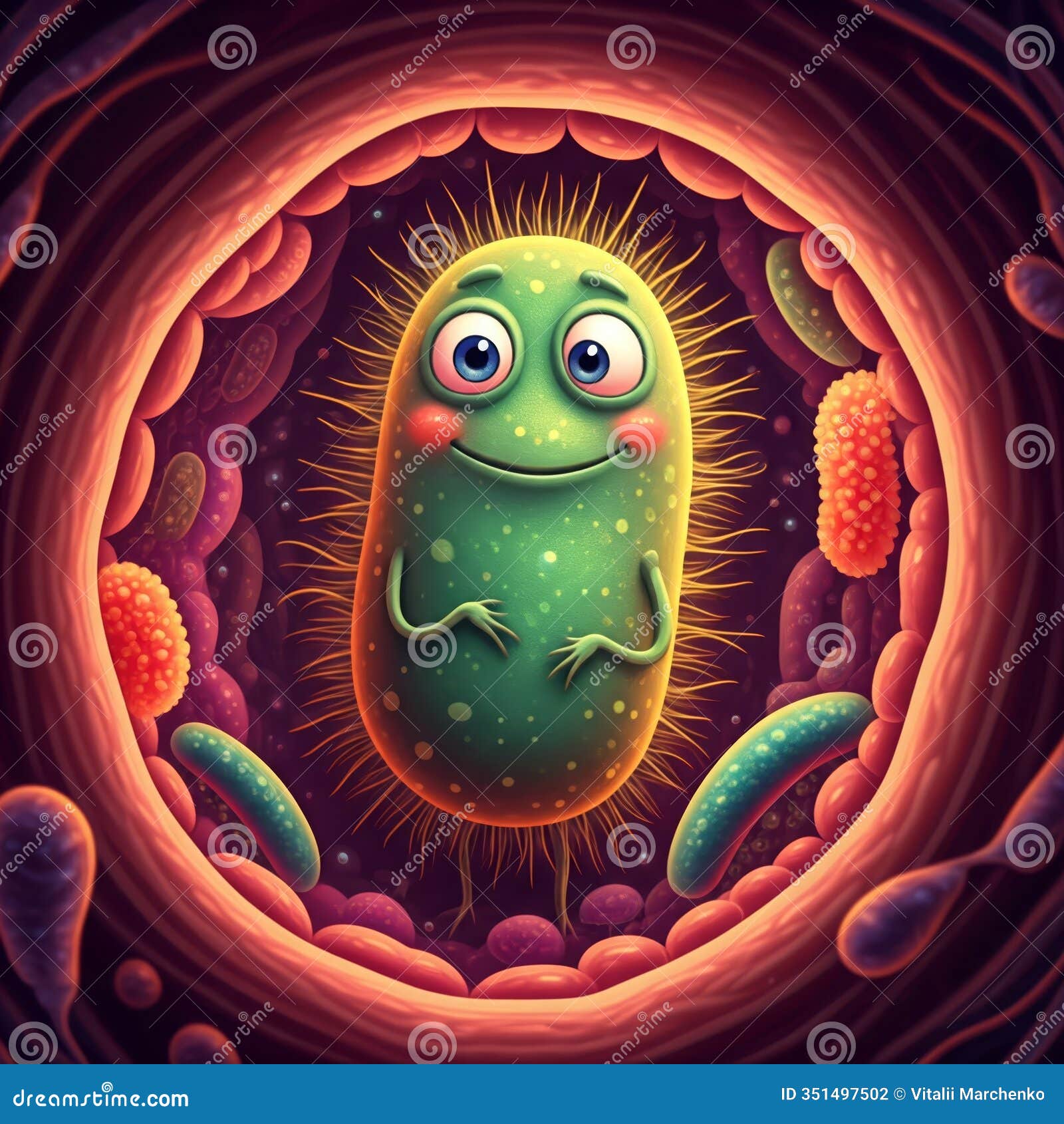 Adorable Bacteria Character Inside Microscopic World with Vibrant ...