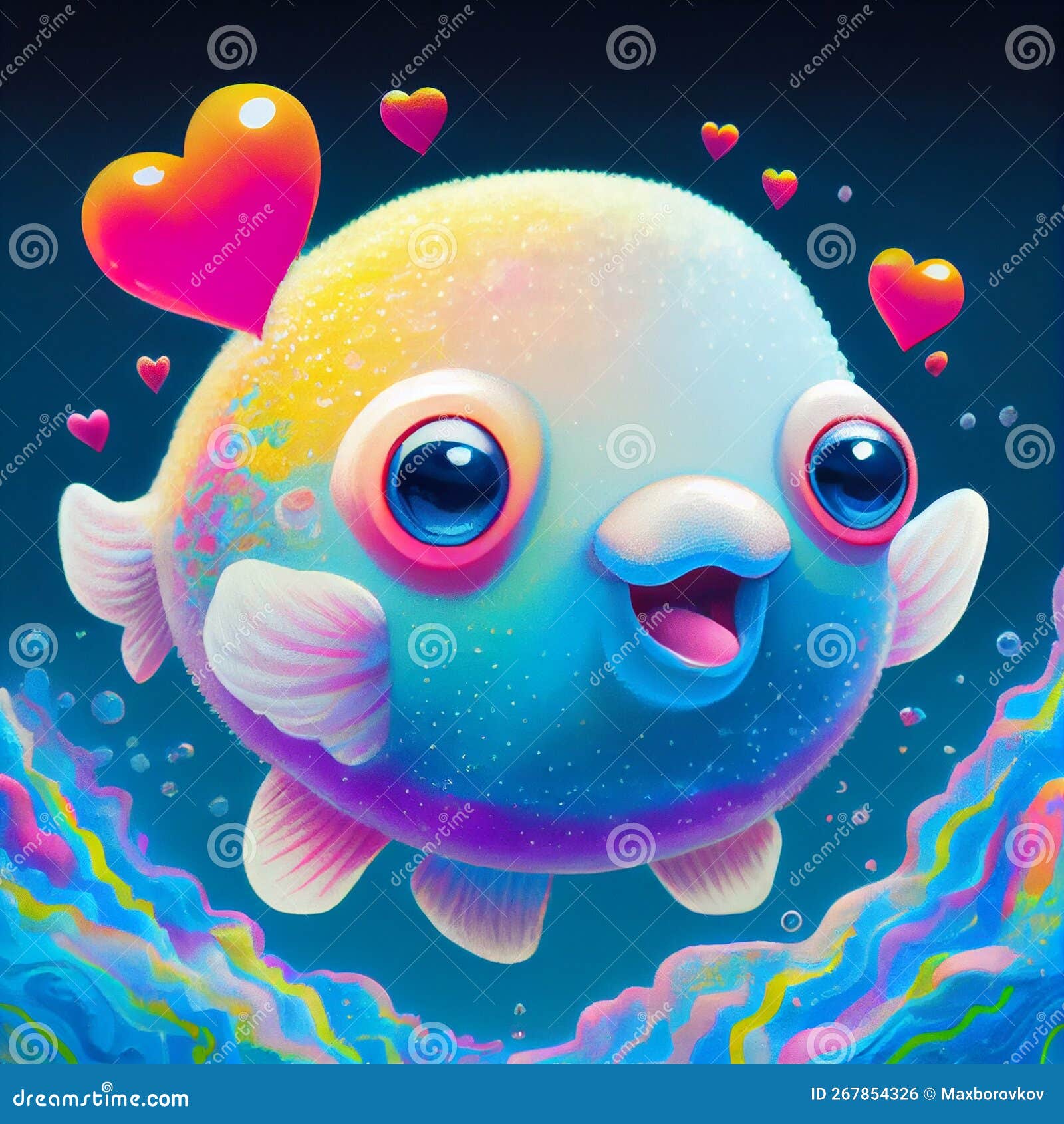 Adorable Blobfish with Multicolored Bubbles. AI Generative Stock Photo ... Adorable Blobfish with Multicolored Bubbles. AI Generative Stock Photo ...