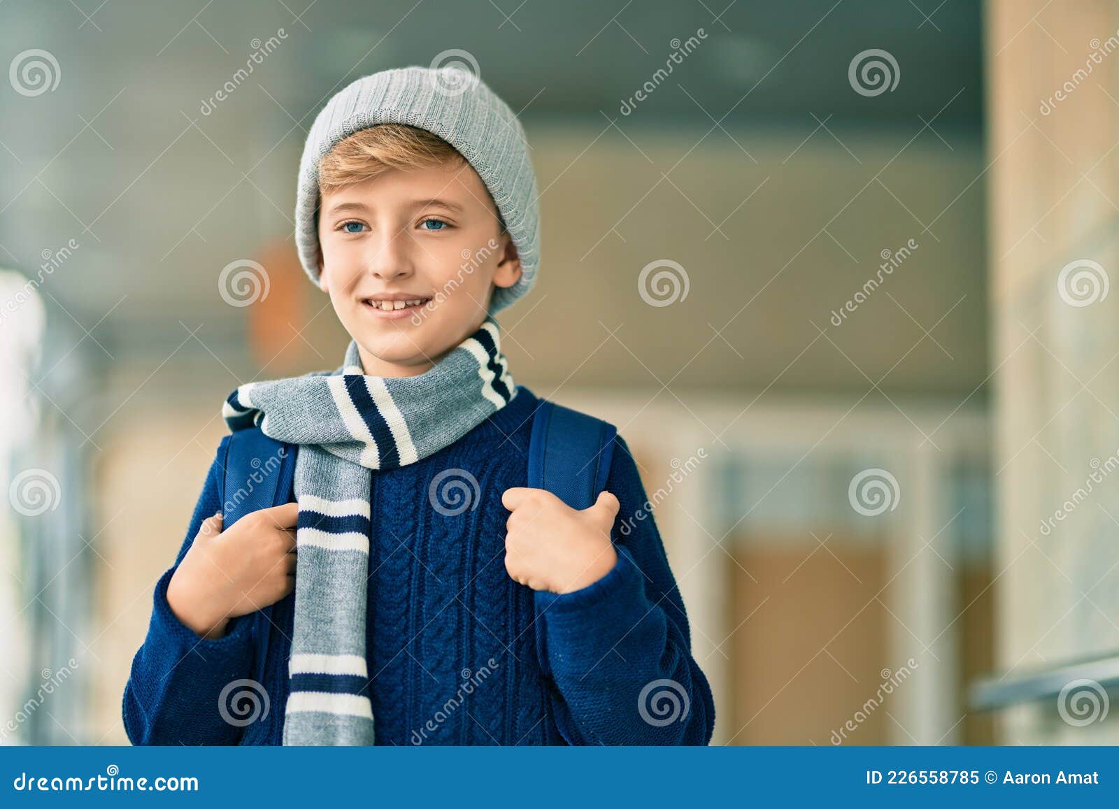 Adorable Blond Student Kid Smiling Happy Standing at the School Stock ...