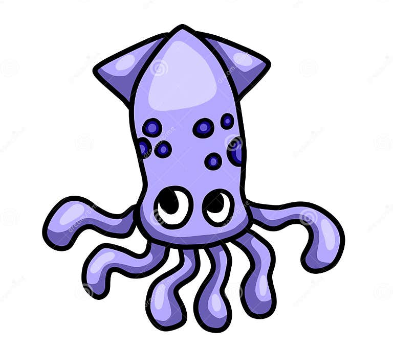 A Silly Adorable Blue Squid Stock Illustration - Illustration of comic ...