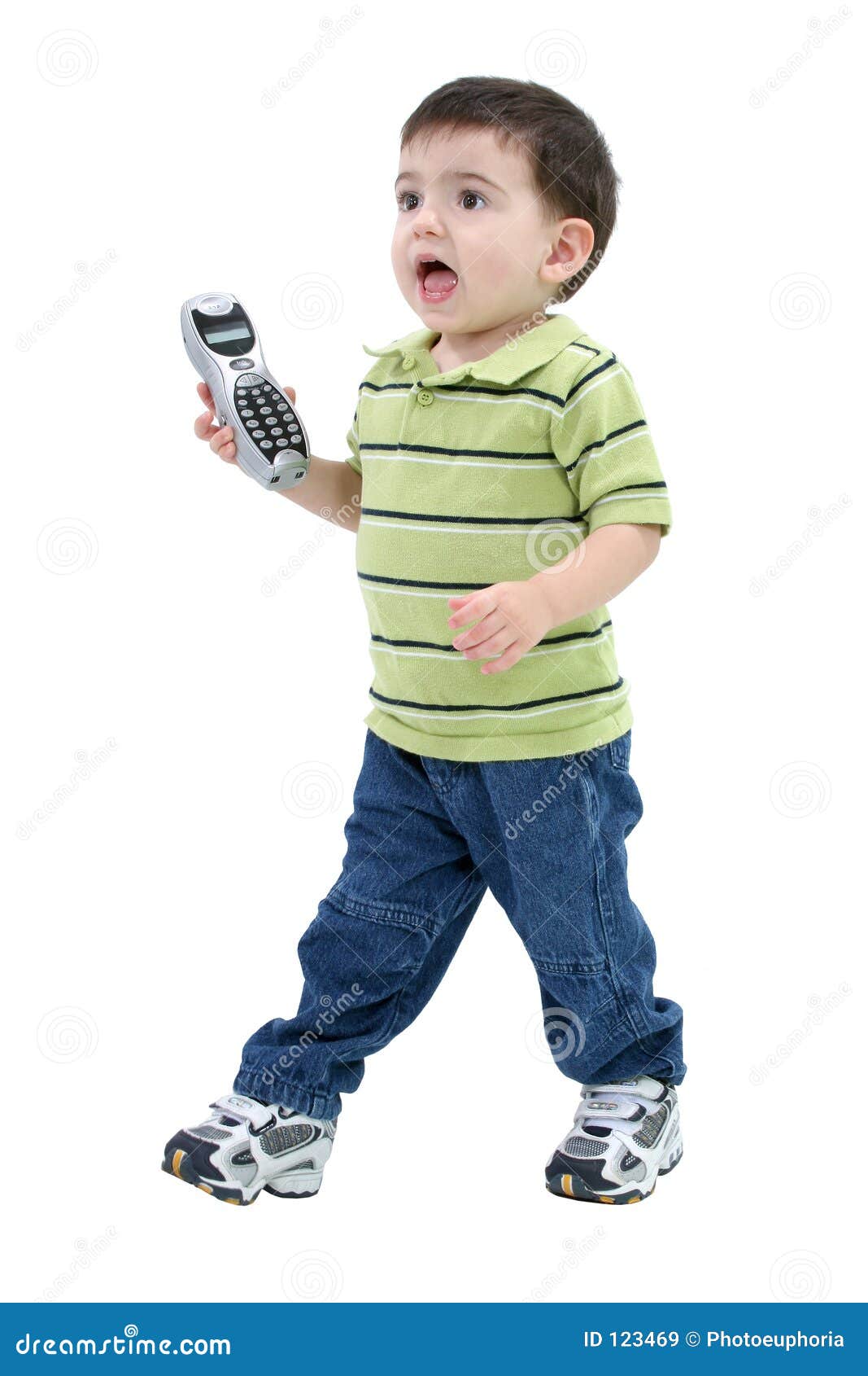 Adorable Boy Bring Phone To Mom Over White Stock Image - Image of give ...