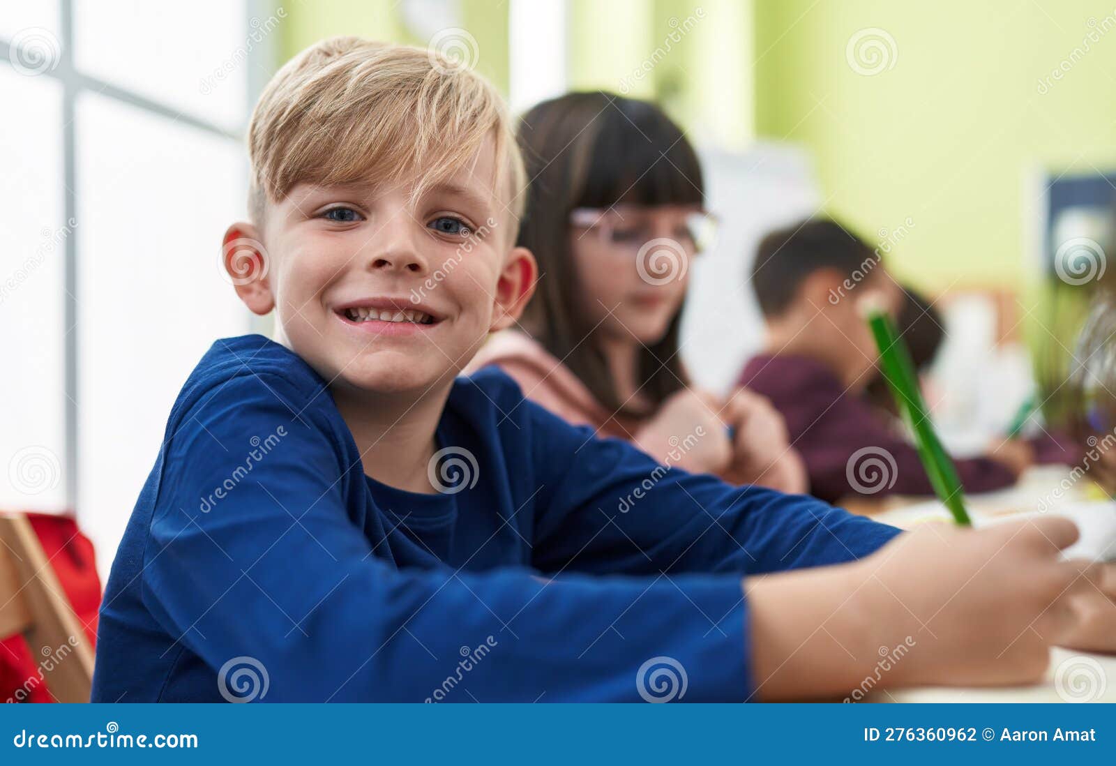 Adorable Boy and Girl Students Smiling Confident Drawing on Notebook at ...