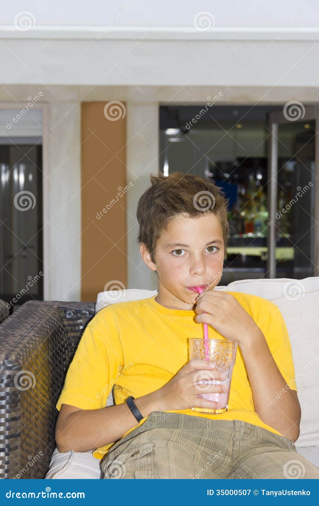 Adorable Boy with Glas of Milkshake Stock Image - Image of milkshake ...