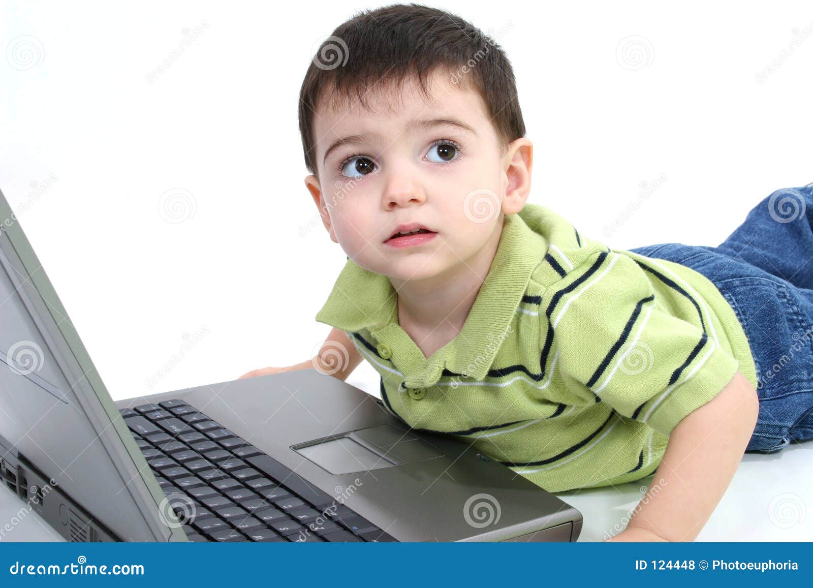 Adorable Boy with Laptop Computer Stock Photo - Image of children ...