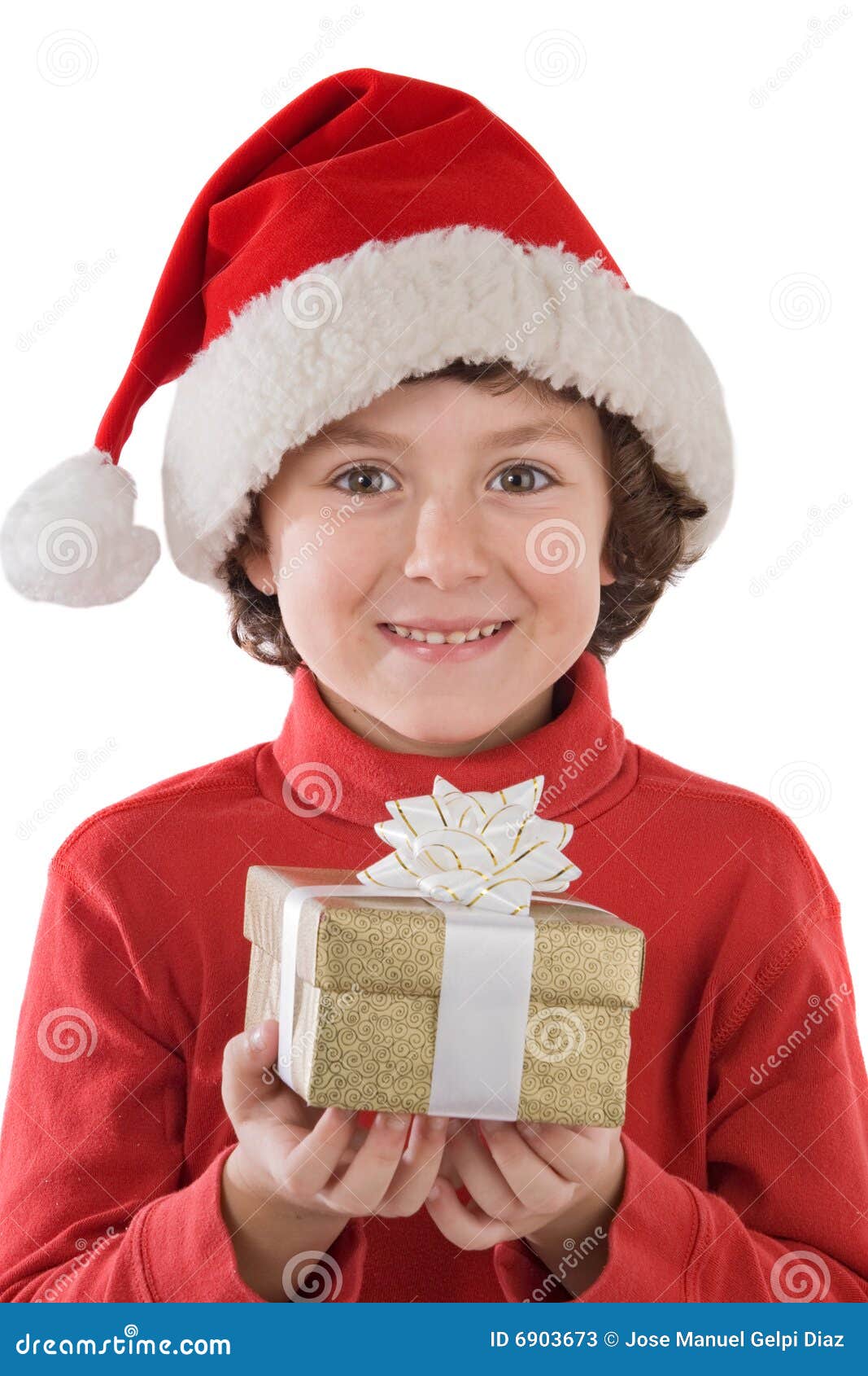Adorable Boy with Red Hat of Christmas and One Gif Stock Image - Image ...